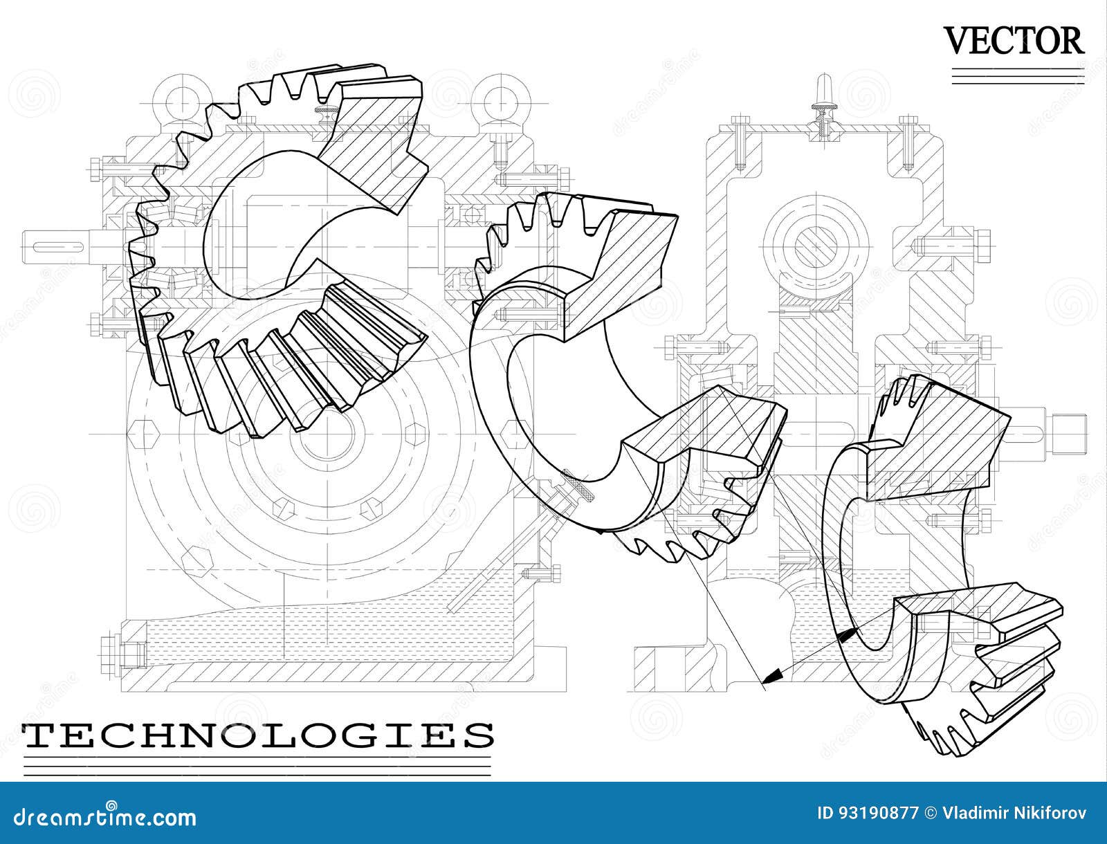 Machine-building Drawings on a White Background, Wheels. Stock Vector ...