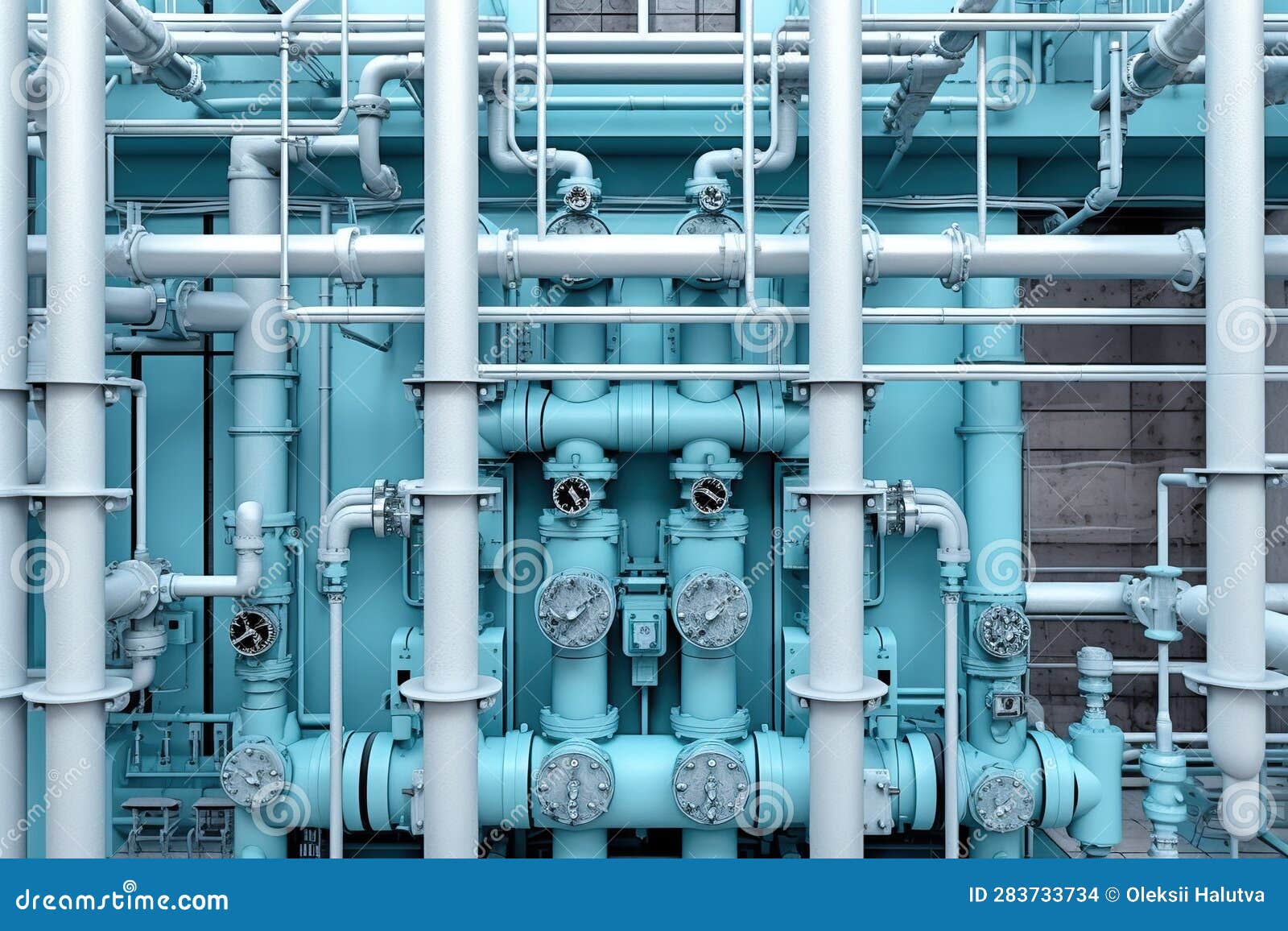 A Machine in a Building with Pipes and Valves Stock Illustration ...