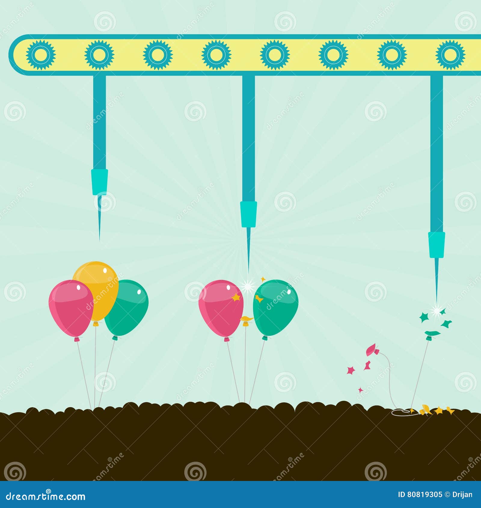 Machine bursting balloons stock vector. Illustration of exploding ...