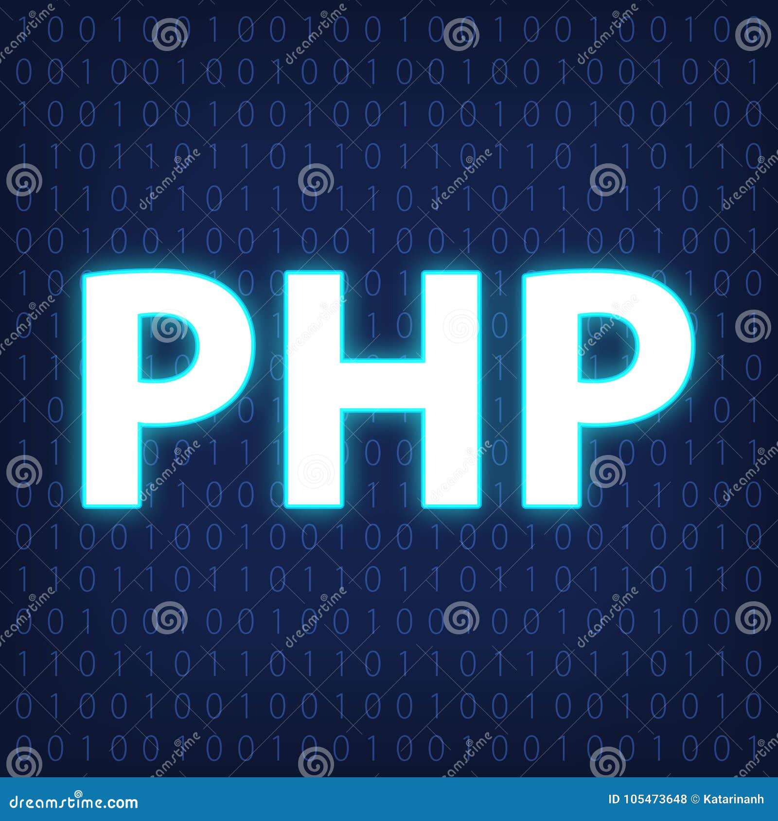 Machine Code Languages in Neon Style. Programming Languages Concept. PHP on Binary Code ...