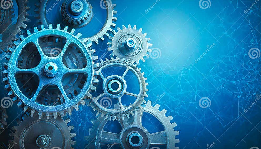 Machine Cogs on a Blue Background. Stock Illustration - Illustration of ...