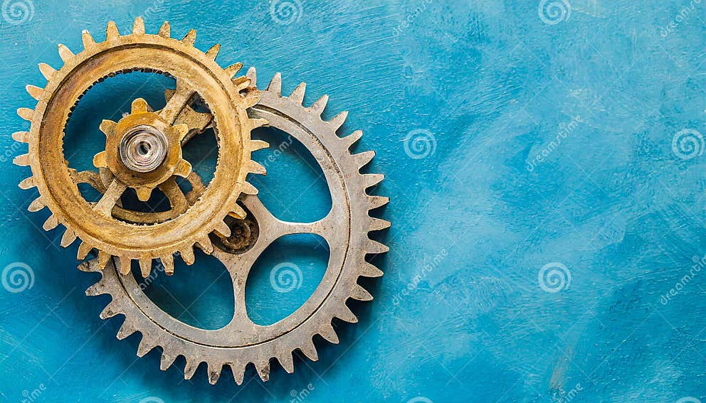 Machine Cogs on a Blue Background. Stock Illustration - Illustration of ...