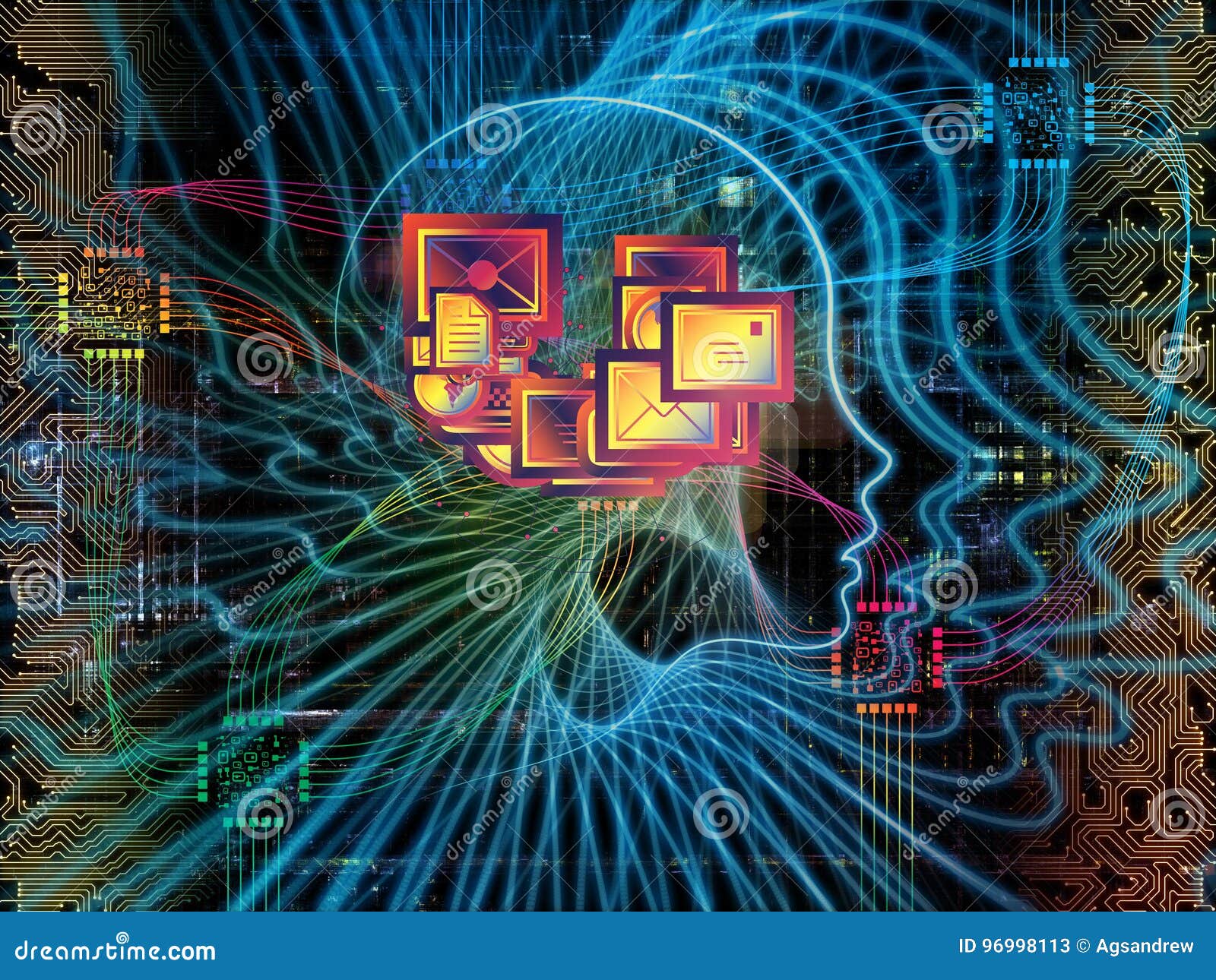 Machine Consciousness Processing Stock Illustration - Illustration of ...