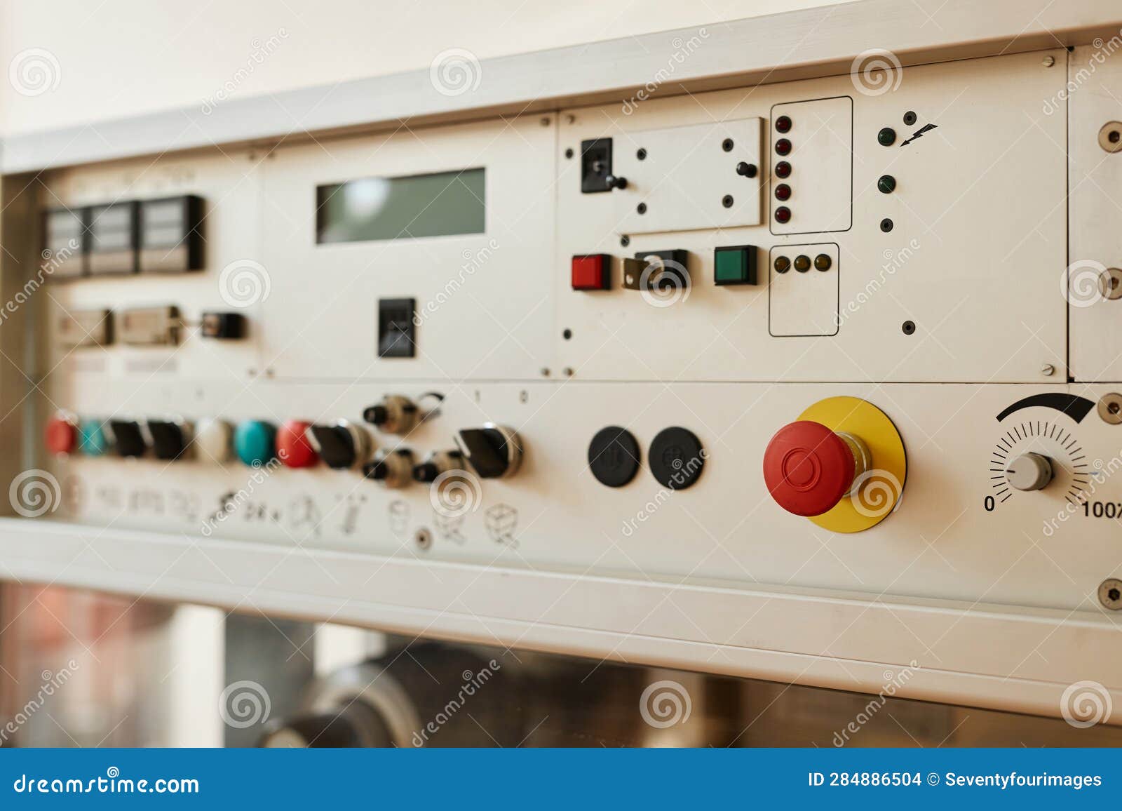 Machine Control Panel with Switches and Buttons on Factory Equipment ...
