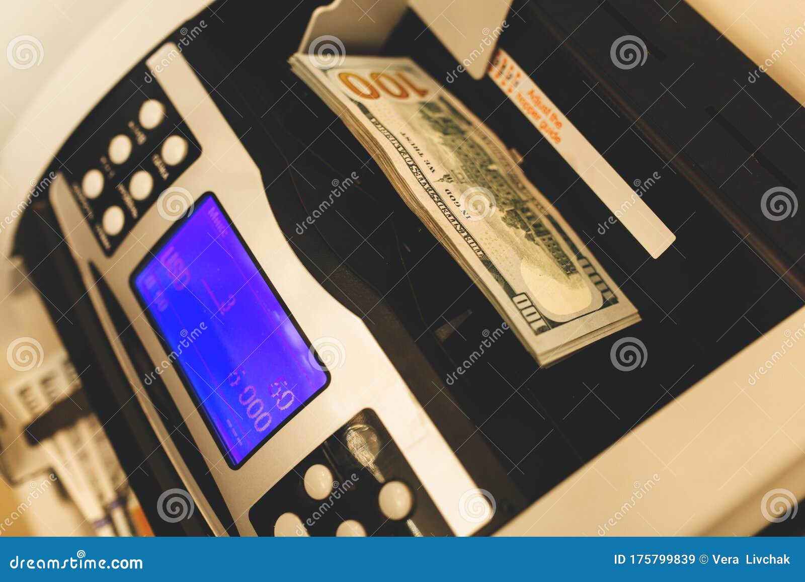Machine for Counting Money and 100 Dollar Bills. Stock Image - Image of ...