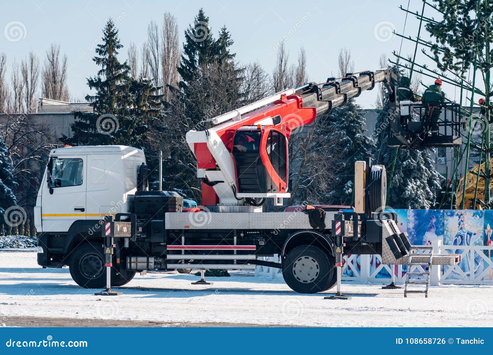 Machine with Cradle for Installers for Work at Height Stock Photo ...