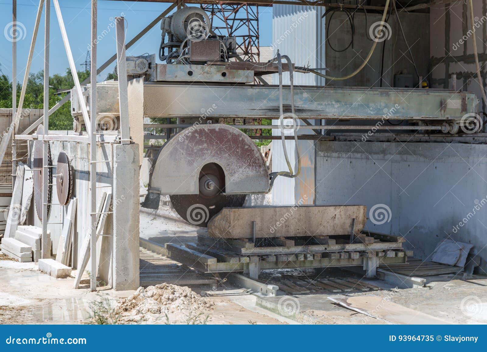Machine Cutting a Granite Block. Stock Image - Image of blade ...