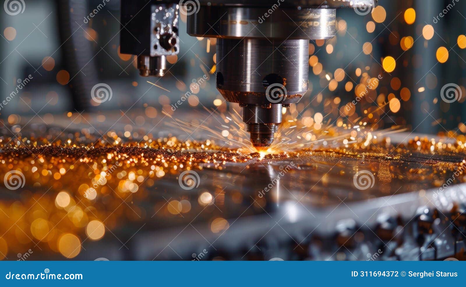 A Machine is Cutting Metal with Sparks Flying Everywhere, AI Stock ...