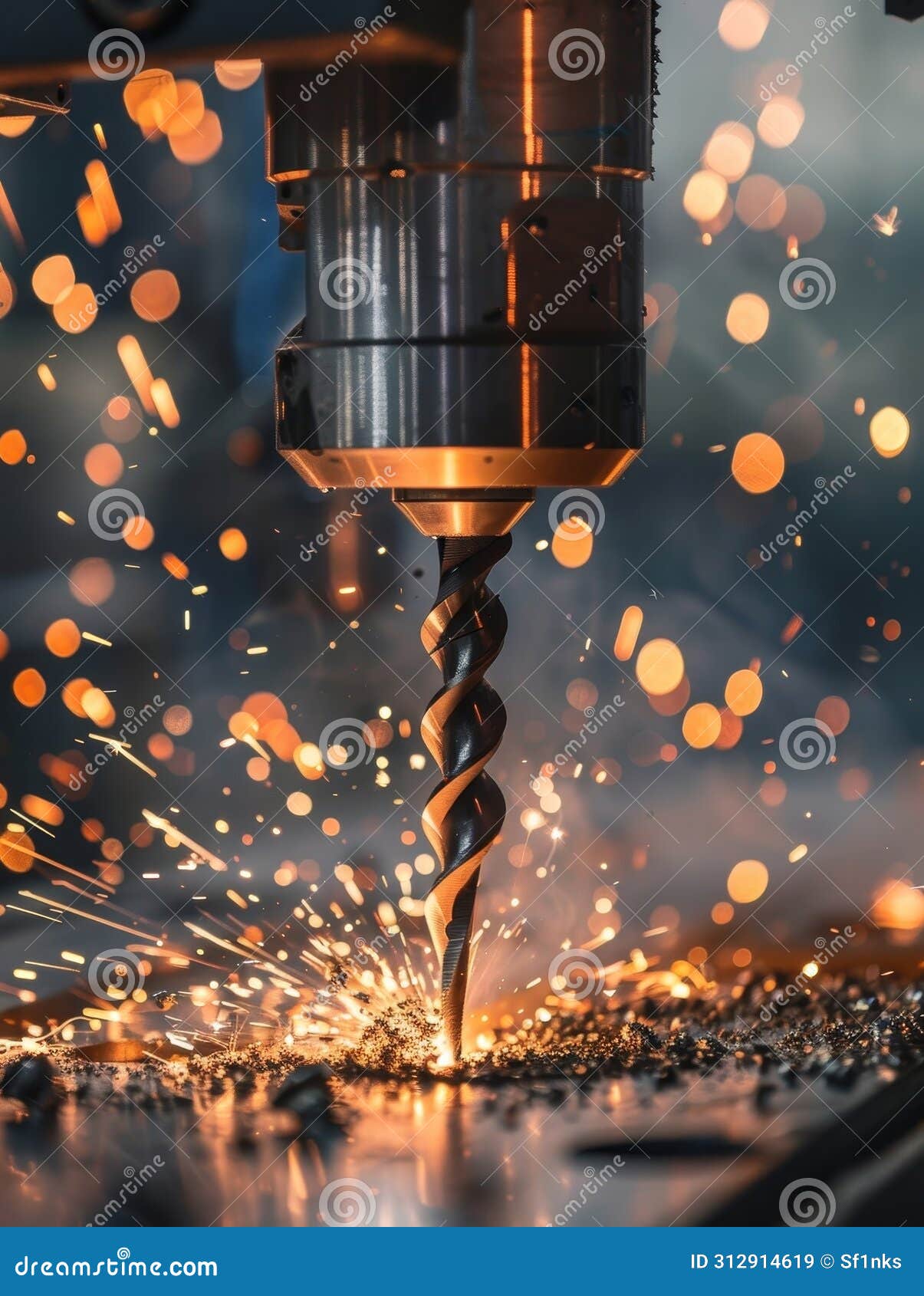 A Machine Drill Piercing through Metal with Intense Sparking ...
