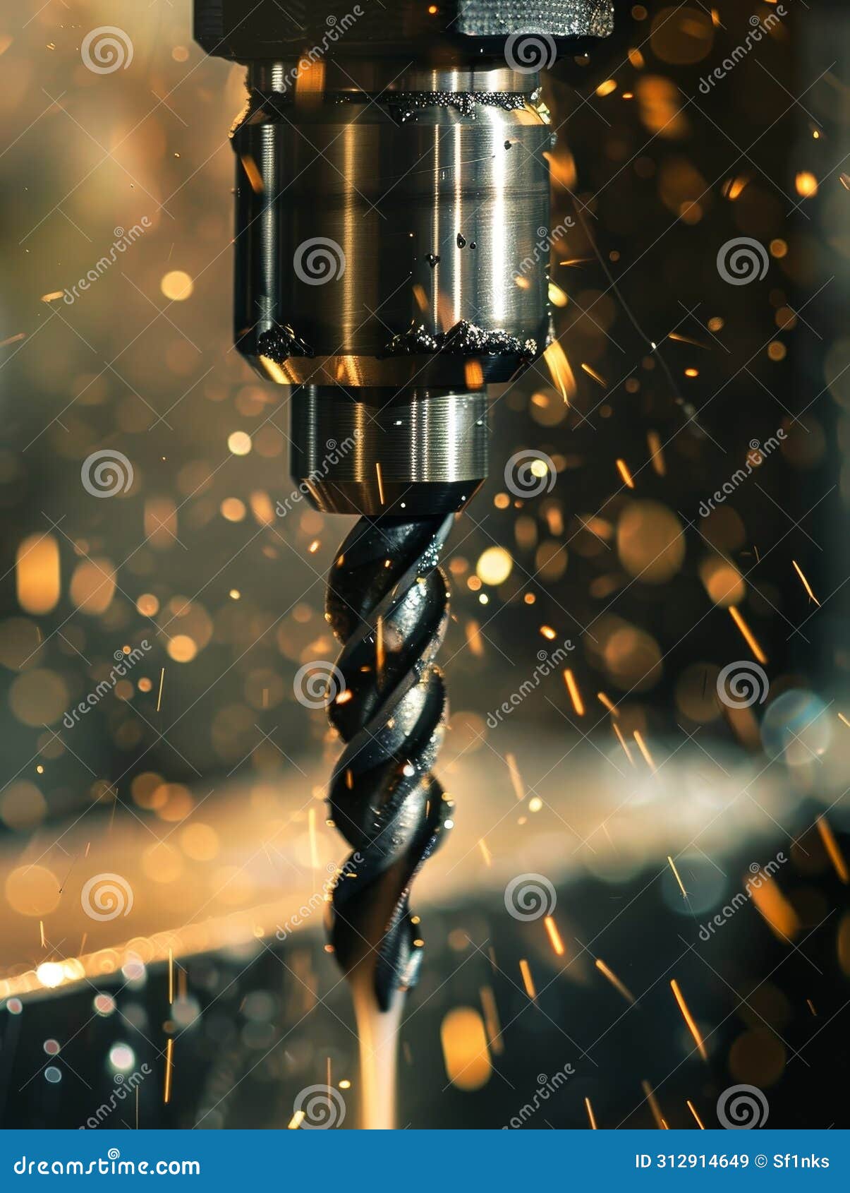 A Machine Drill Piercing through Metal with Intense Sparking ...