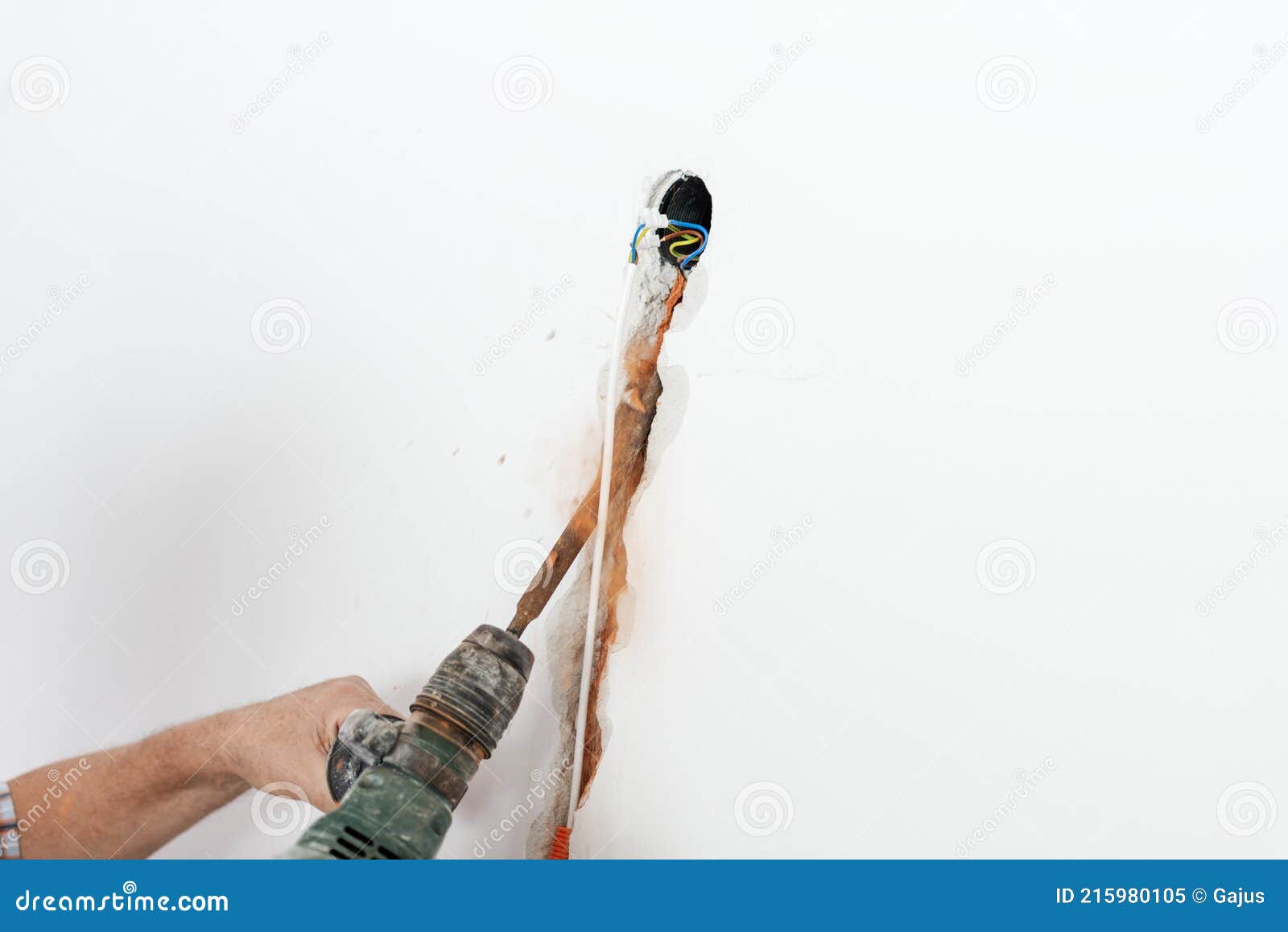 Machine For Drilling Holes In Hthe Concrete Wall. Red Professional ...