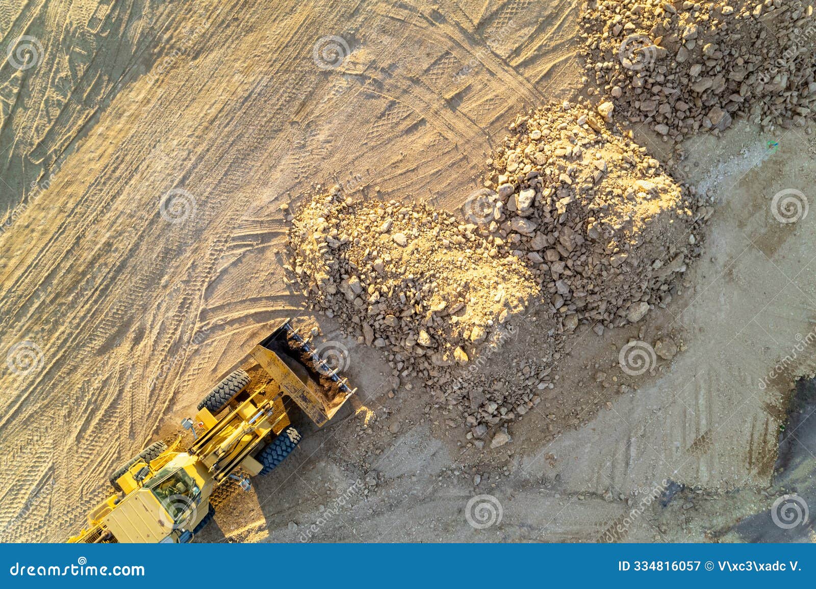 Earthmoving Machine on a Construction Site, Aerial Top View with Drone ...