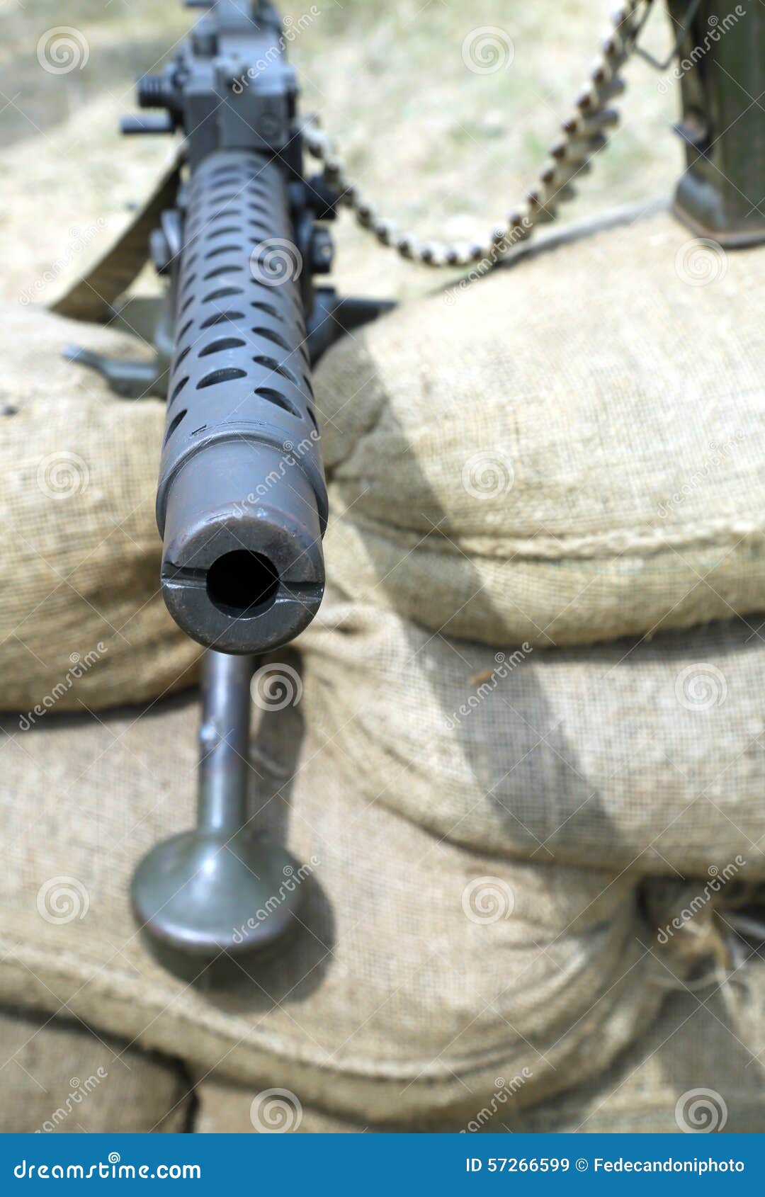 Machine Gun with Bullets Over the Sandbags in the Trench War Stock ...