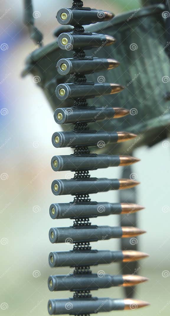 Machine Gun Bullets Ready To Be Fired Stock Image - Image of bullets ...