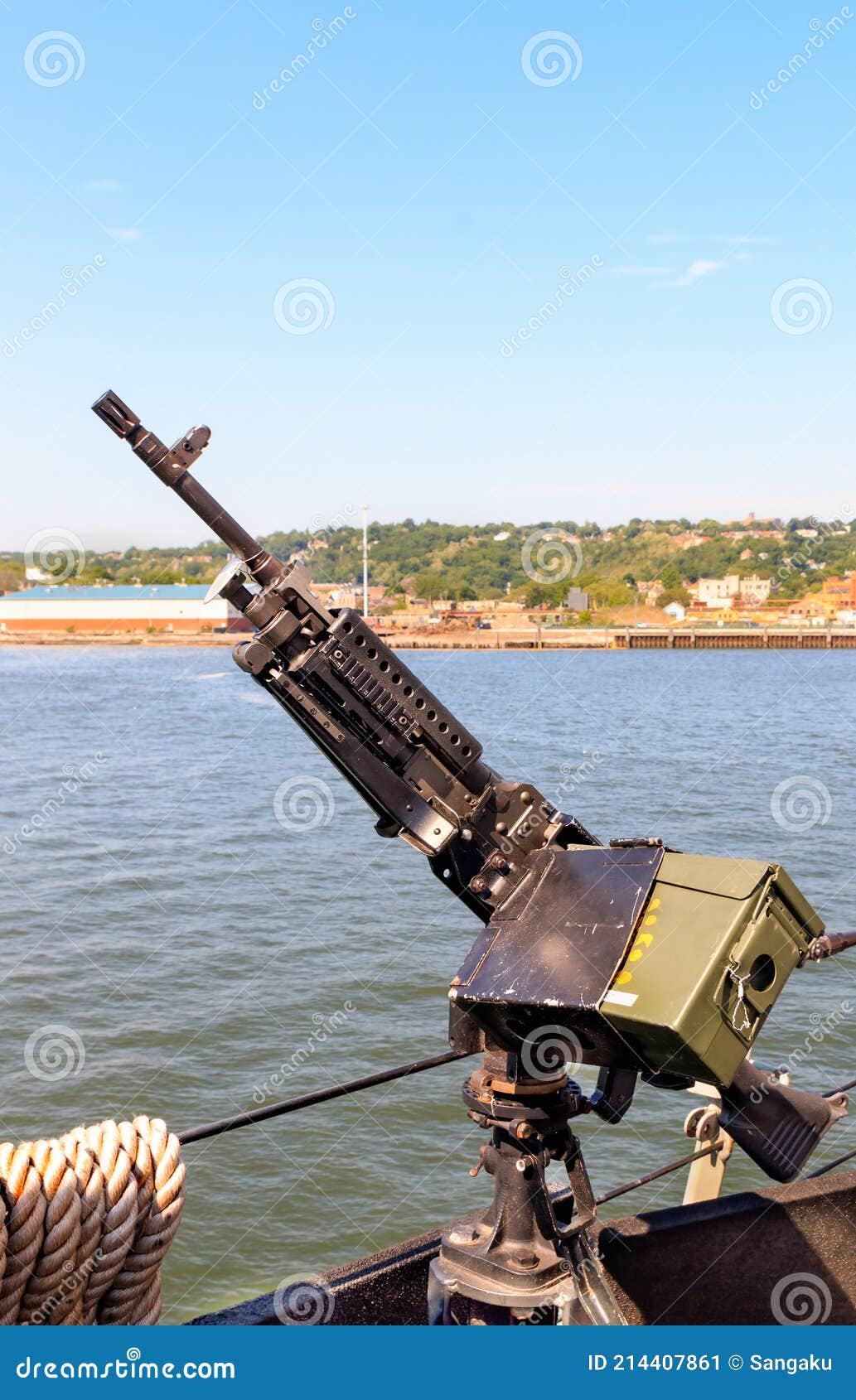 Machine Gun on Destroyer Ship Stock Image - Image of spring, island ...