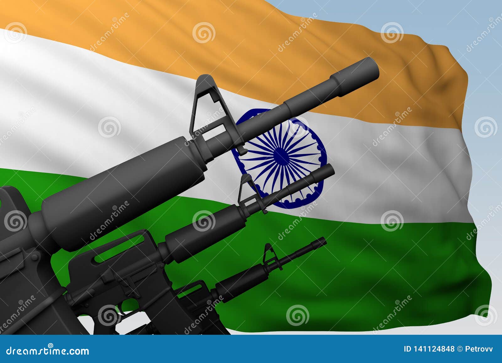 Machine Gun with Flag India Stock Illustration - Illustration of ...