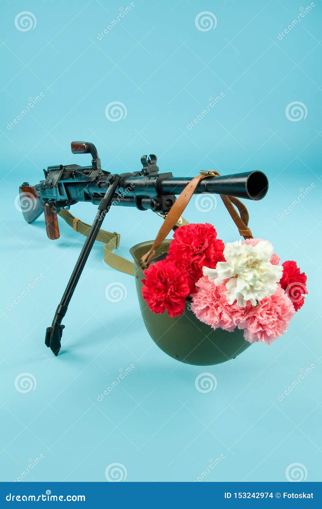 Machine Gun and Flowers stock photo. Image of caliber - 153242974