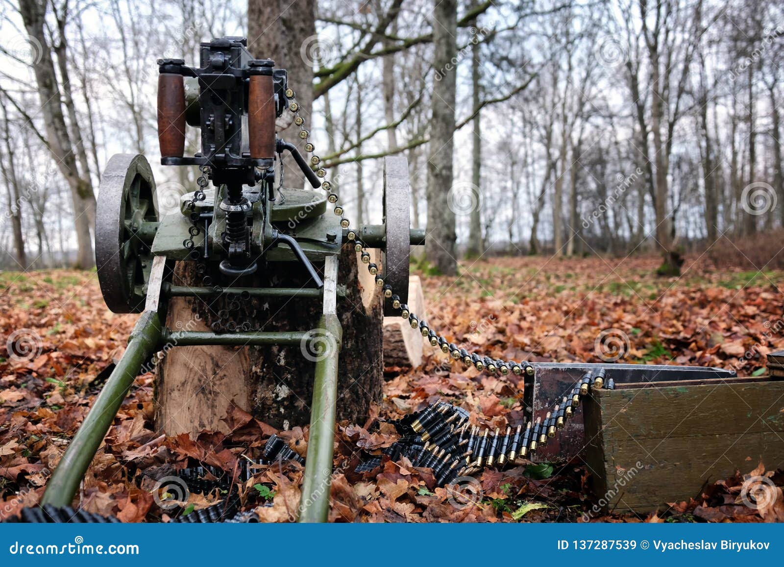 Machine gun in the forest stock image. Image of attack - 137287539