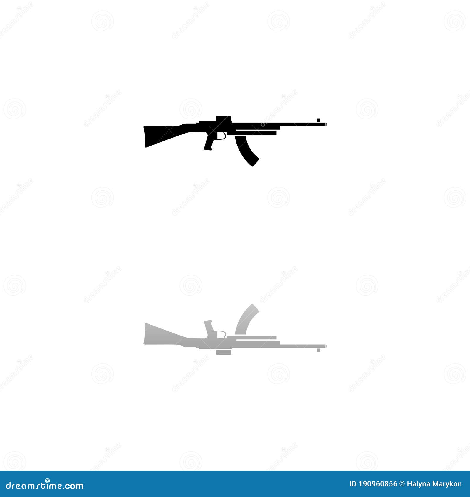 Machine gun icon flat stock illustration. Illustration of black - 190960856