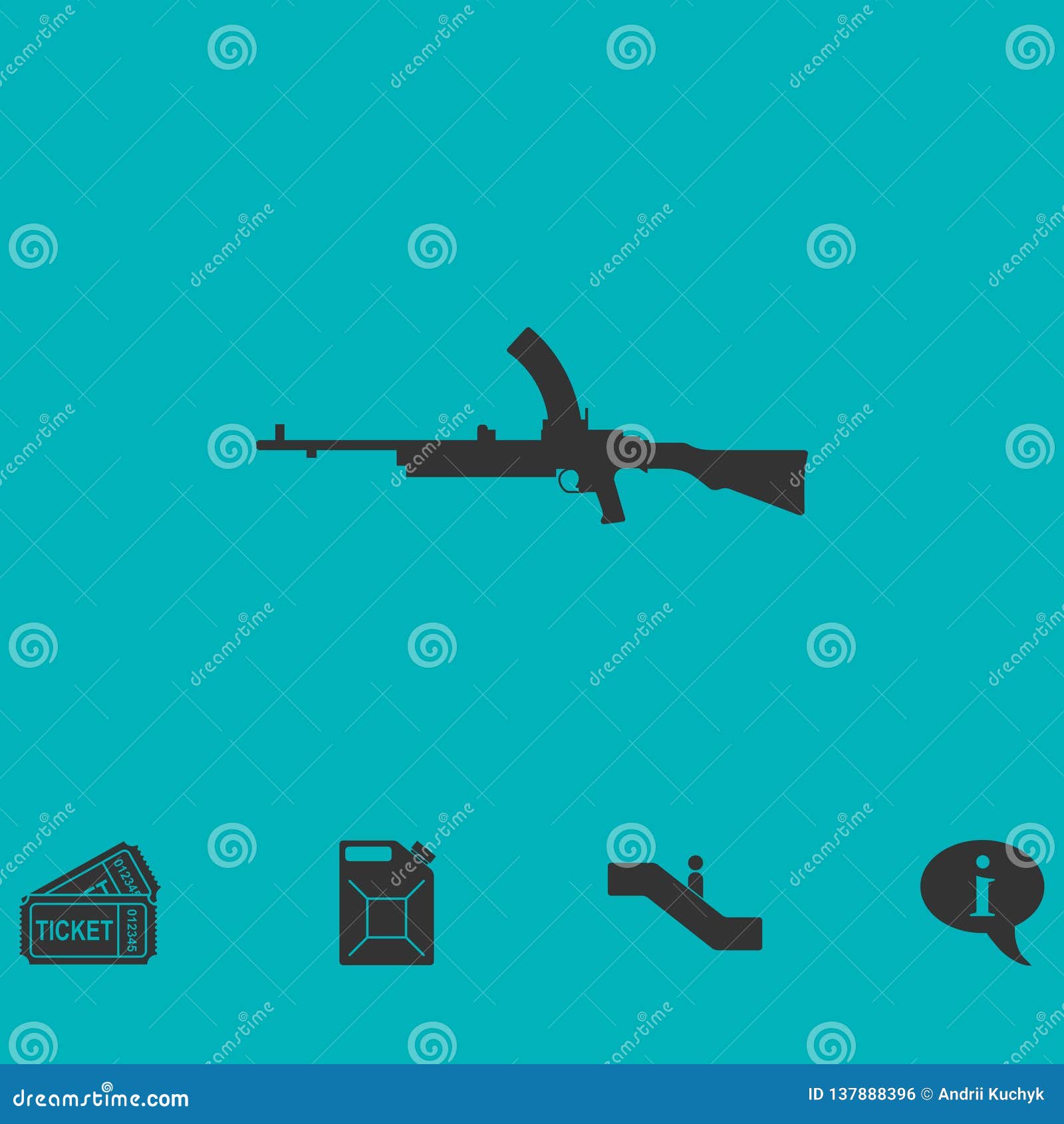 Machine gun icon flat stock vector. Illustration of force - 137888396