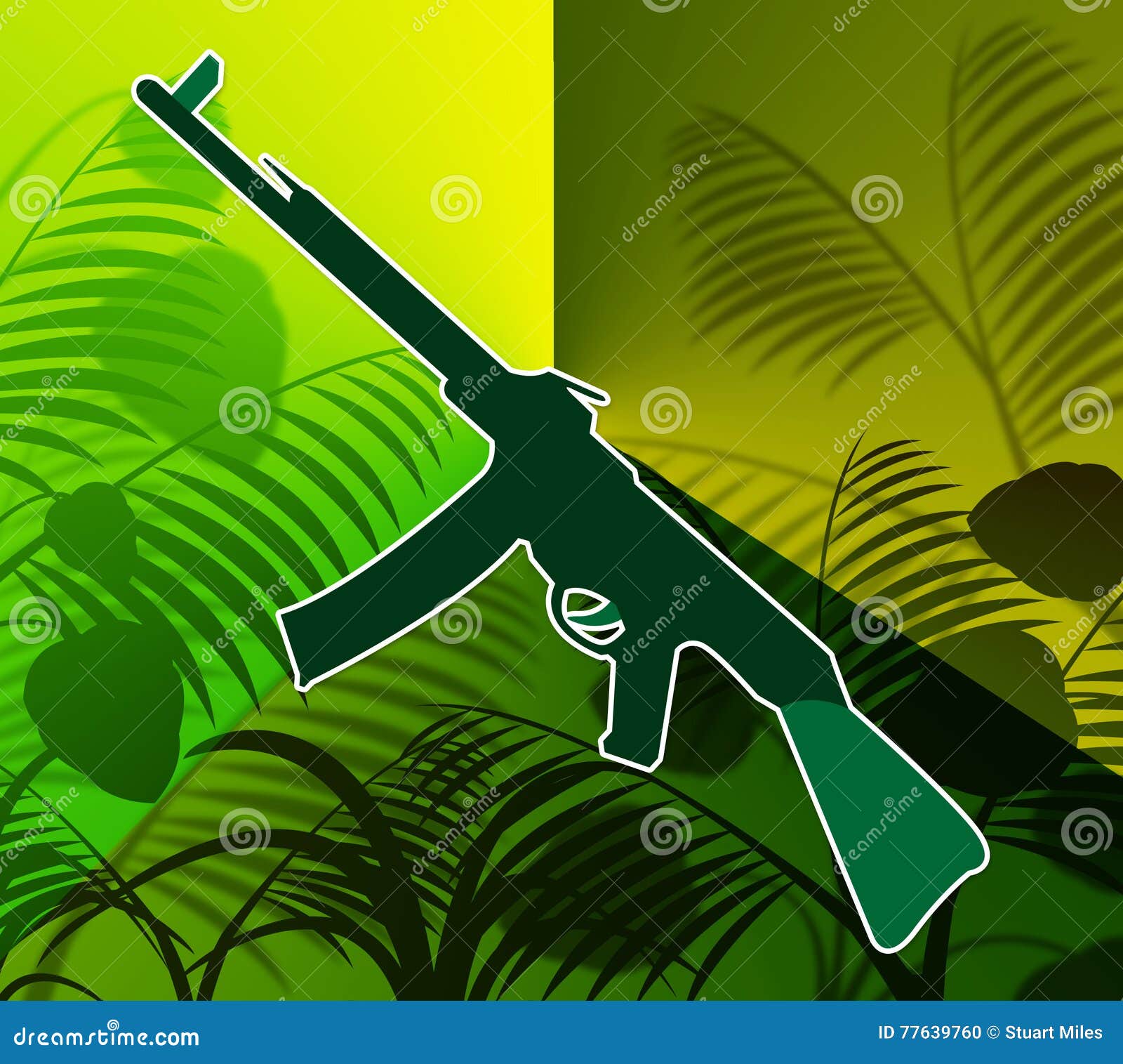 Machine Gun Jungle Shows Combat Asia and Security Stock Illustration ...