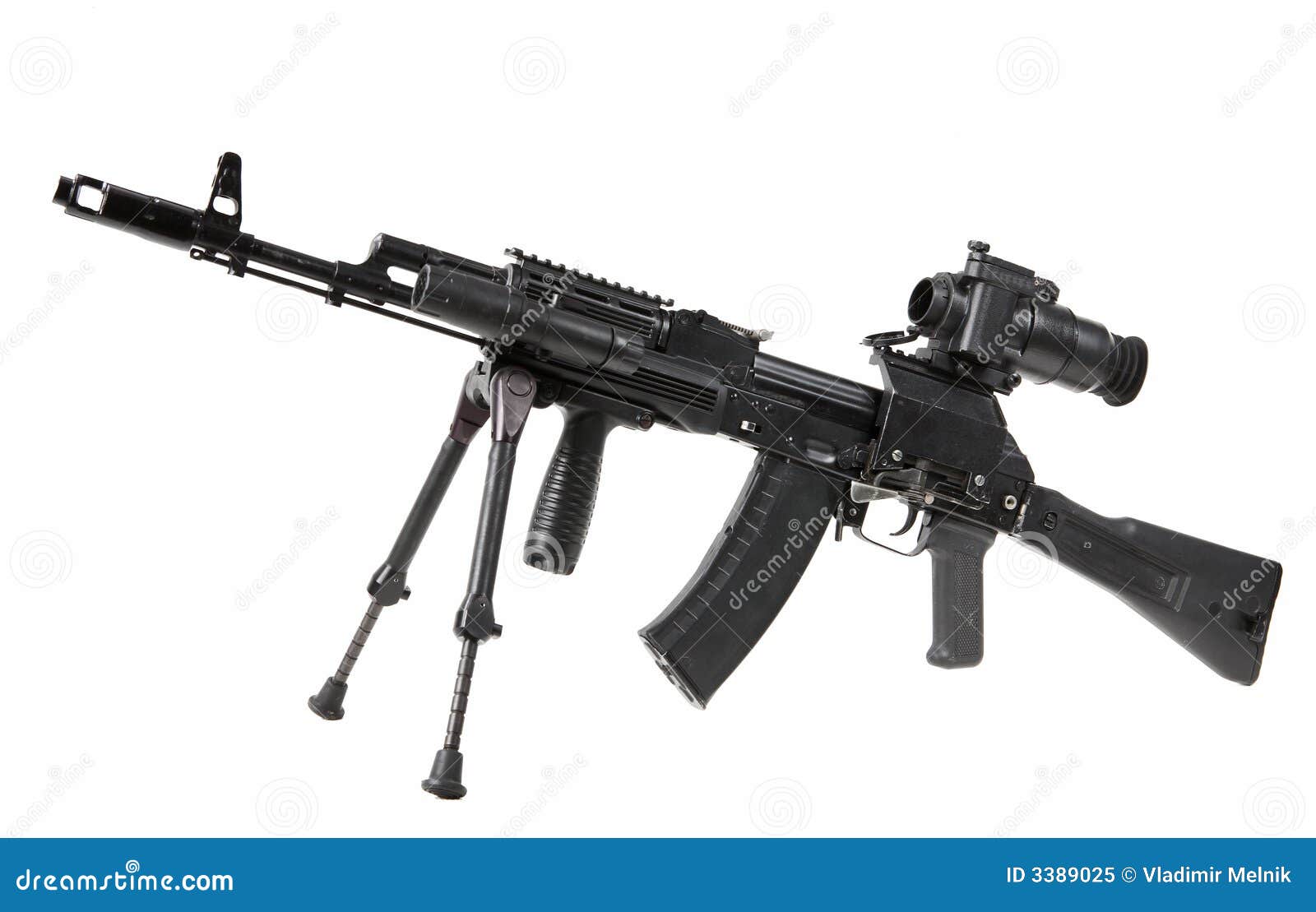 Machine Gun Kalashnikov On The Tripod And Optical Sight.M249 Light ...