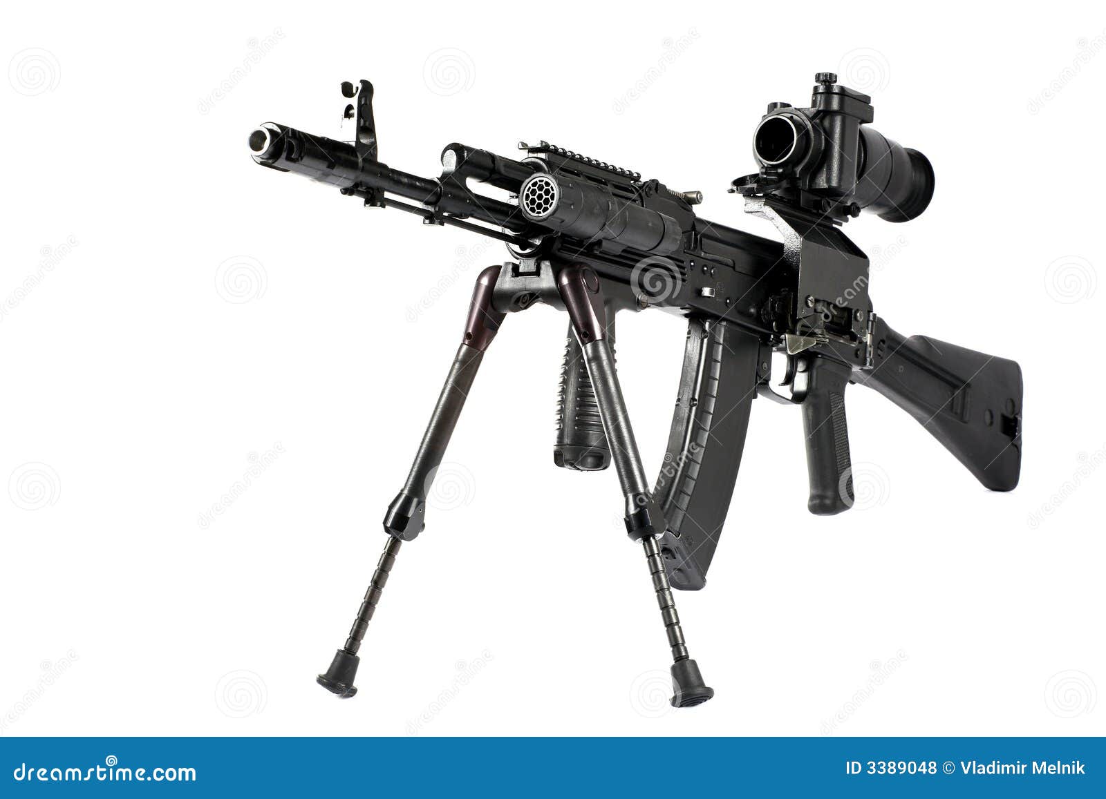 Machine Gun Kalashnikov On The Tripod And Optical Sight.M249 Light ...