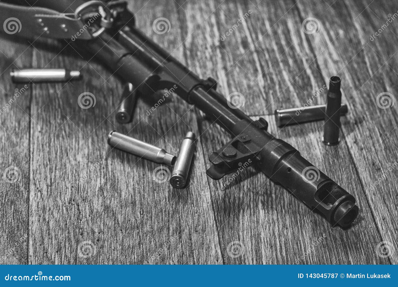 Machine Gun Lying on the Ground with Shells -Black and White Stock ...