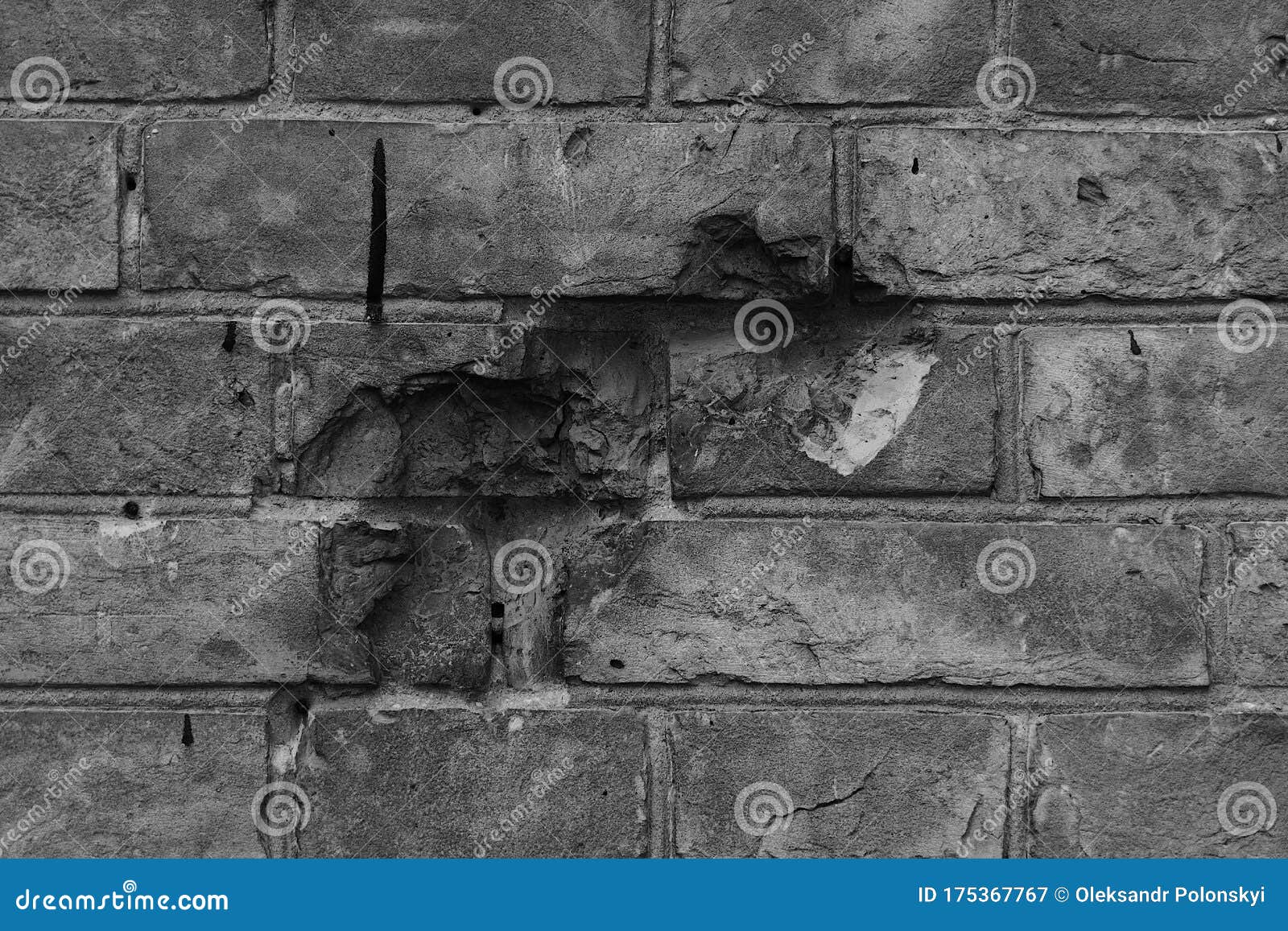 Traces of the Machine Gun Line on the Wall. Stock Image - Image of line ...