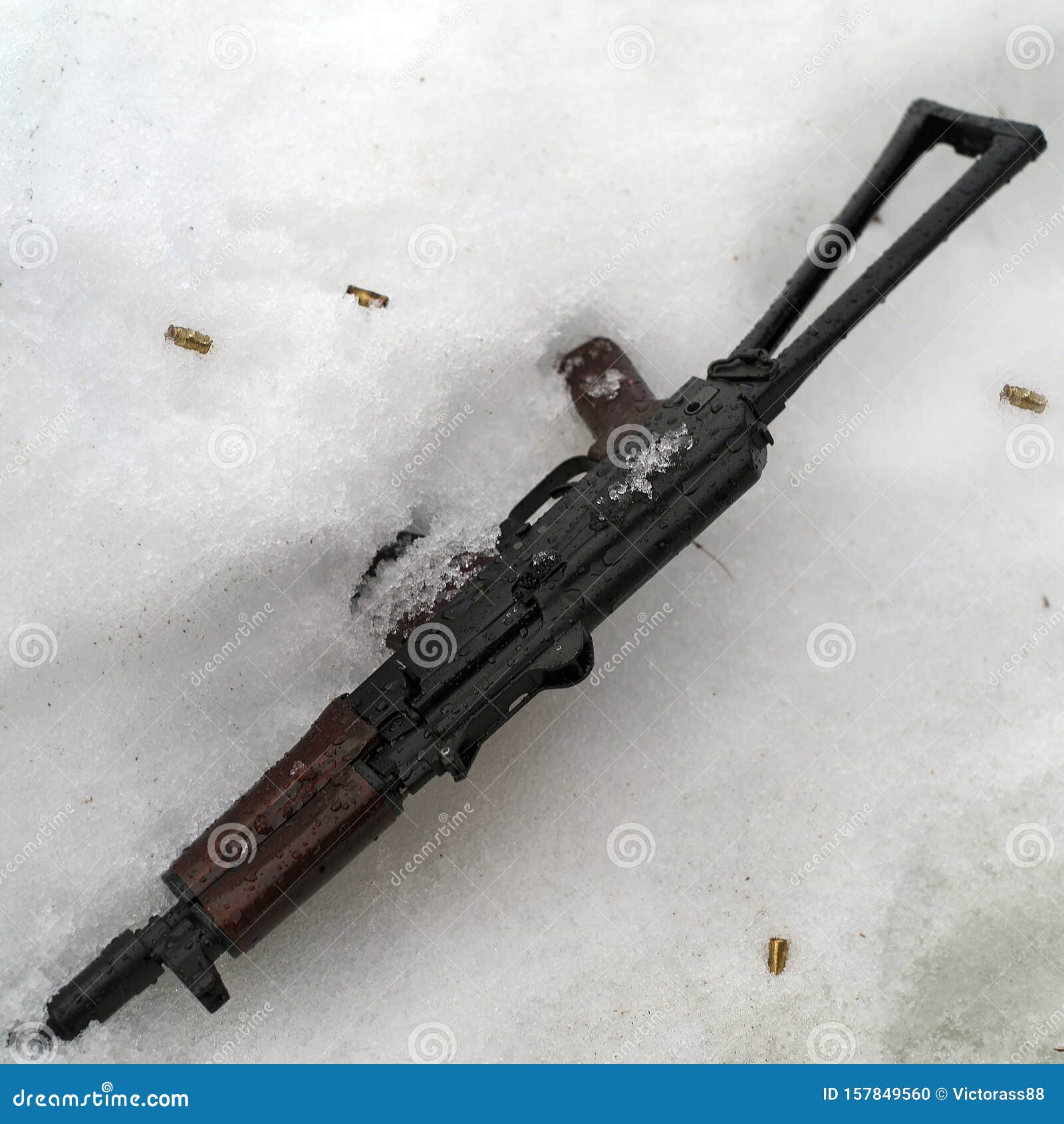 Machine gun on the snow stock photo. Image of spent - 157849560