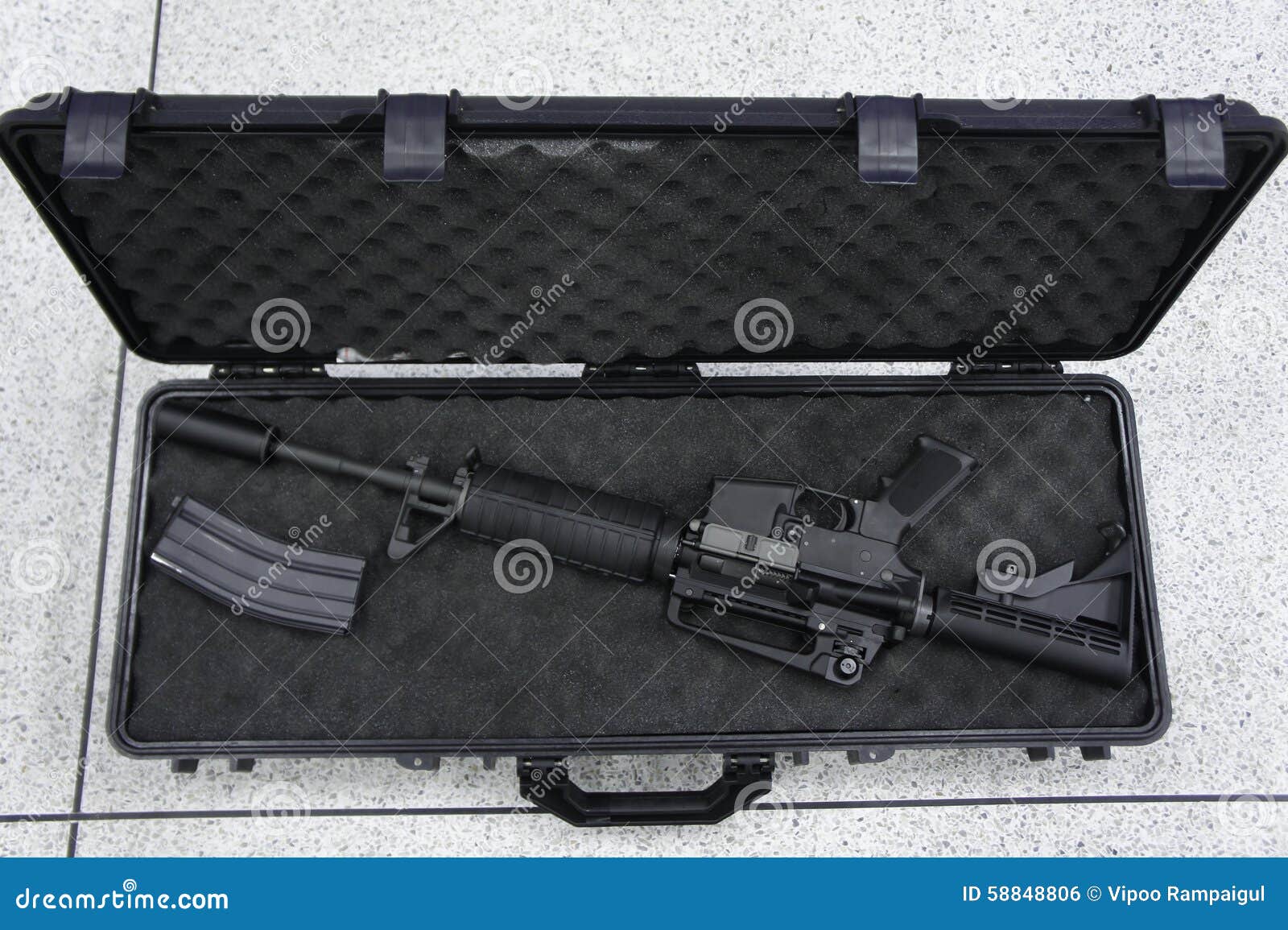 Machine gun in suitcase stock photo. Image of white, black - 58848806