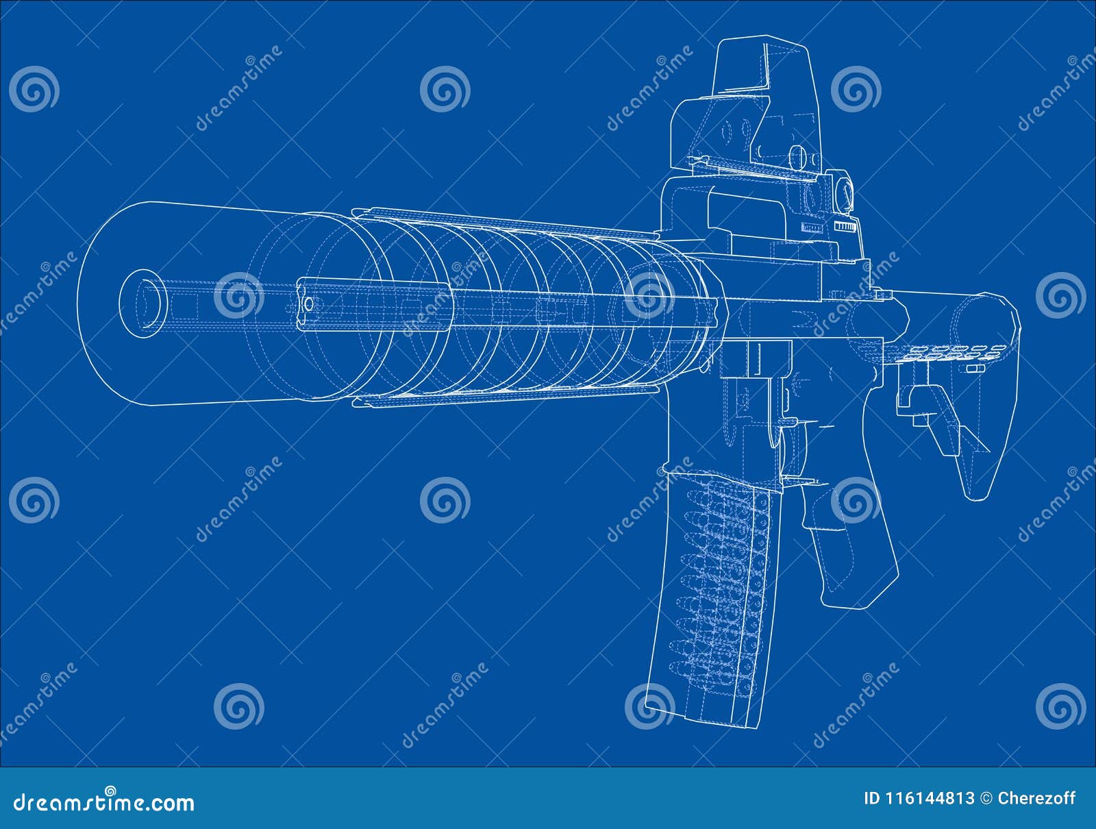 Machine Gun. Vector stock vector. Illustration of silhouette - 116144813