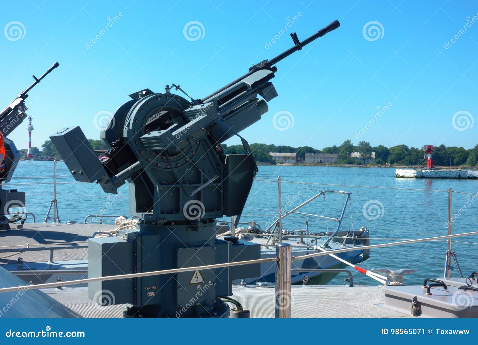 Machine gun on the warship stock image. Image of large - 98565071