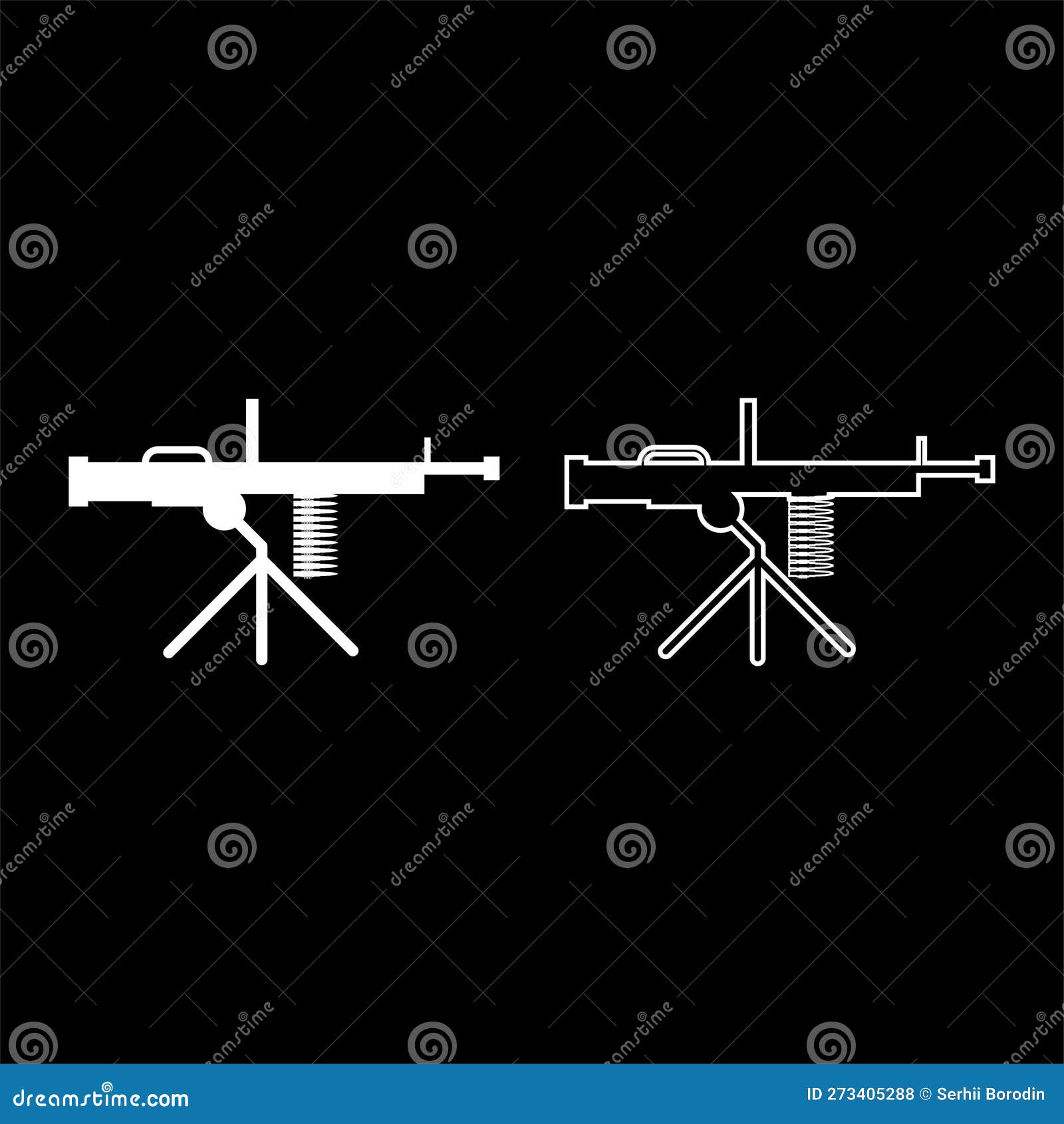 Machine-gun Weapon Set Icon White Color Vector Illustration Image Solid ...