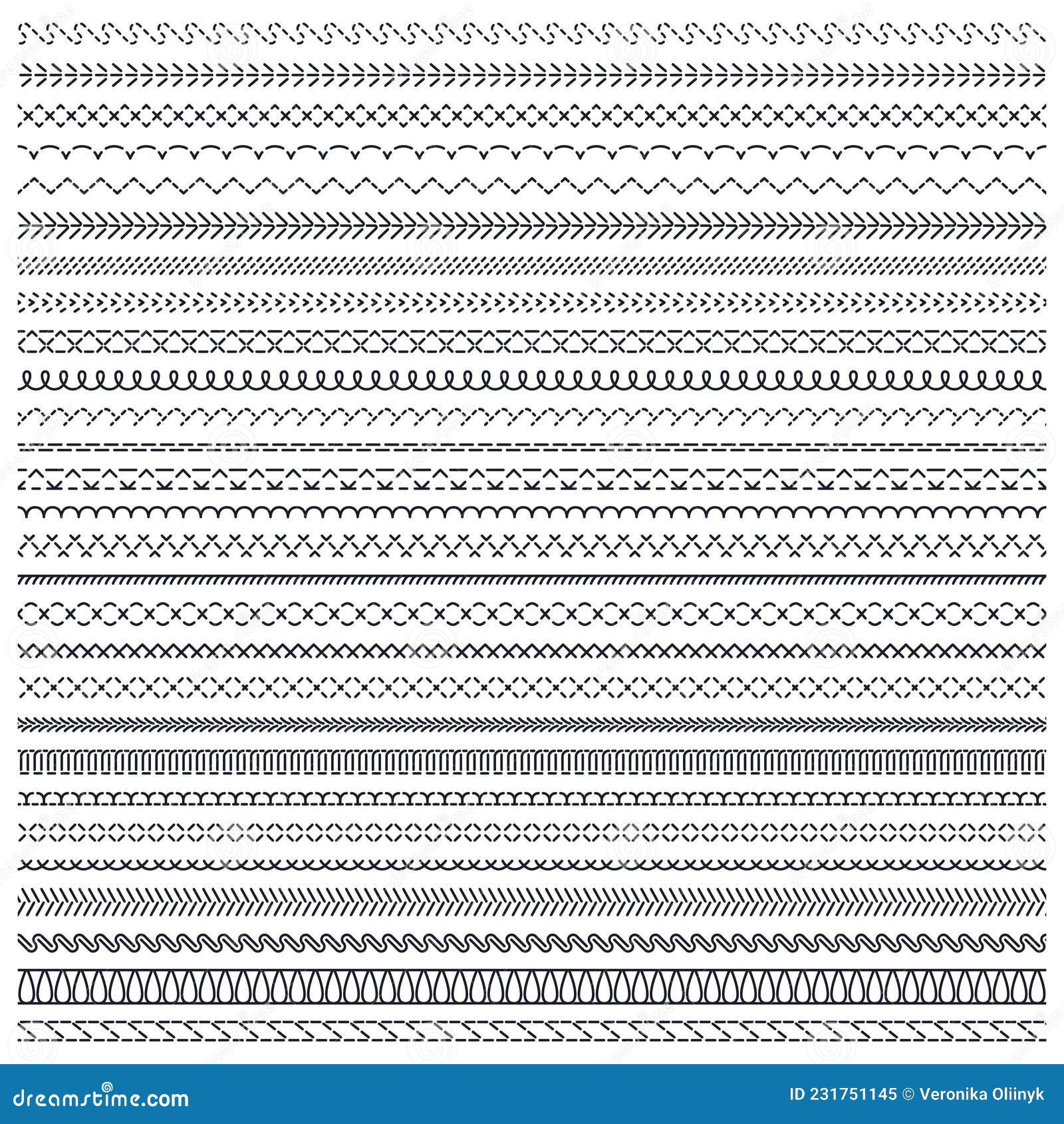 Stitch Borders Seamless Pattern. Color Sewing Seams Vector Illustration ...