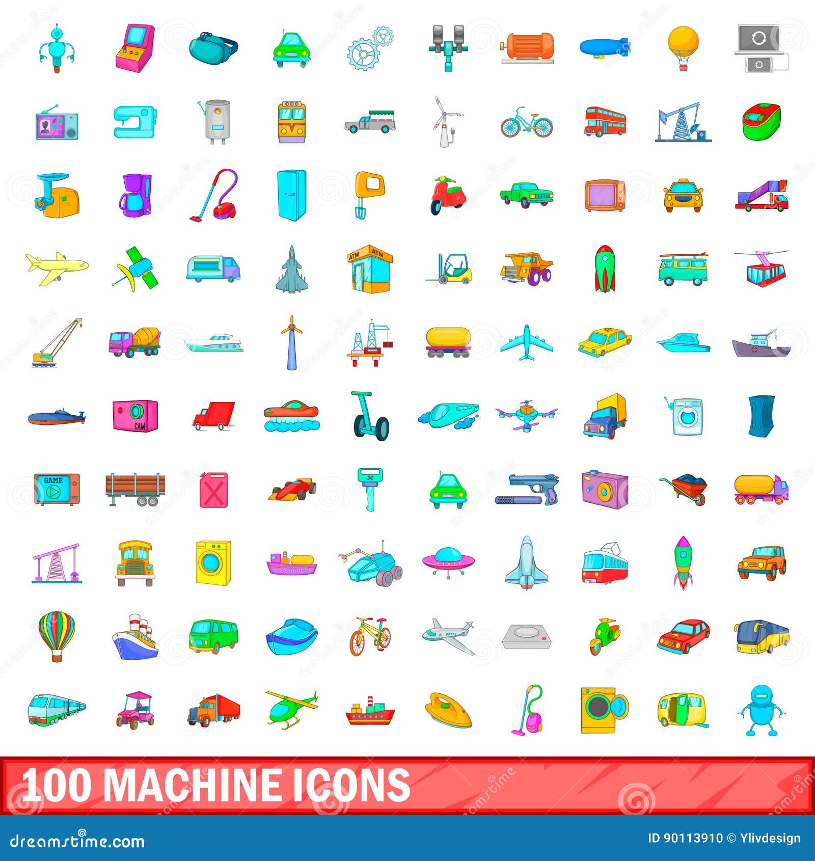 100 Machine Icons Set, Cartoon Style Stock Vector - Illustration of ...