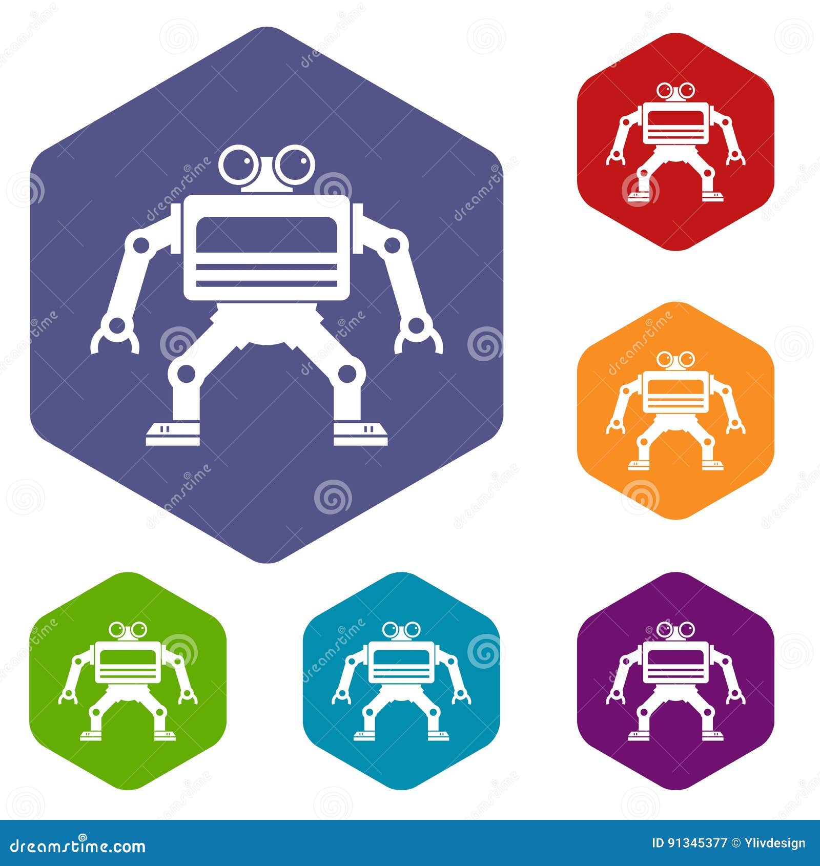 Machine icons set hexagon stock vector. Illustration of cyborg - 91345377