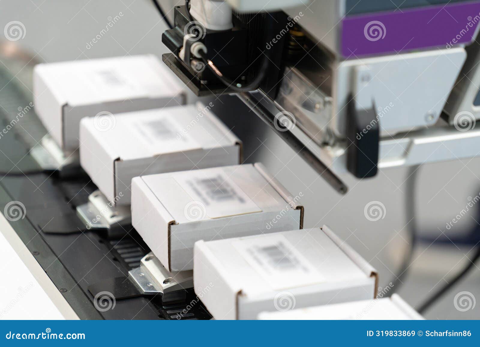 Machine for Labeling Barcodes on Boxes. Stock Image - Image of label ...