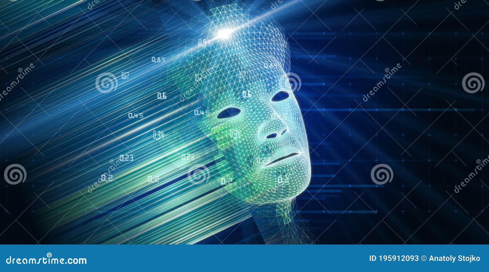 Machine Learning. Abstract Polygonal 3d Wireframe Head on Dark ...