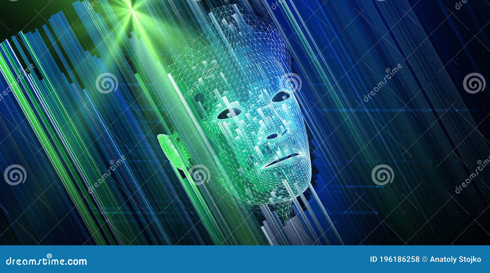 Machine Learning. Abstract Polygonal 3d Wireframe Head on Dark ...