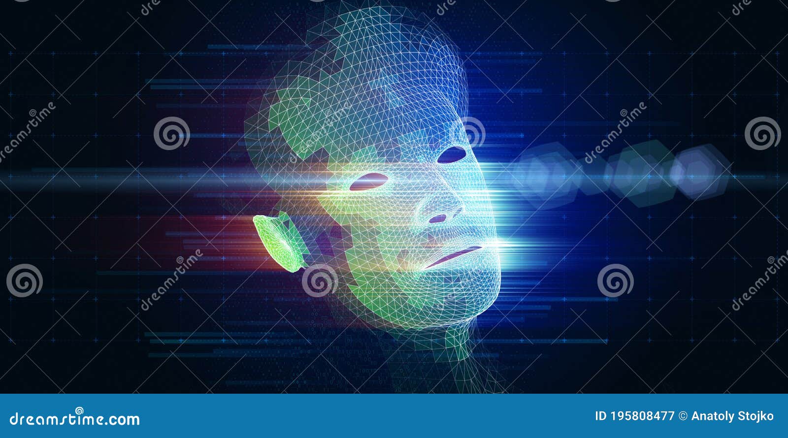 Machine Learning. Abstract Polygonal 3d Wireframe Head on Dark ...