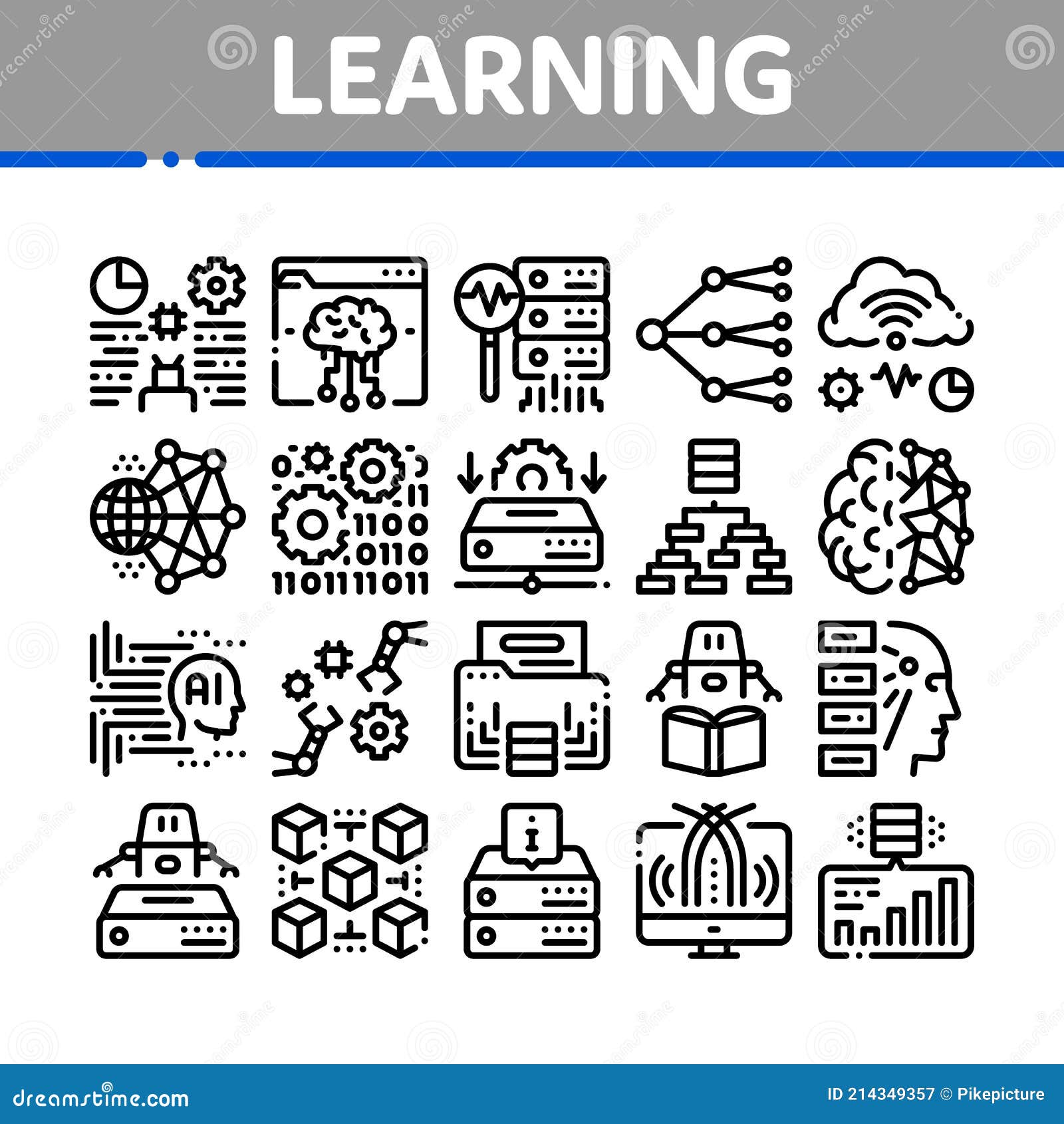 Machine Learning Ai Collection Icons Set Vector Stock Illustration ...