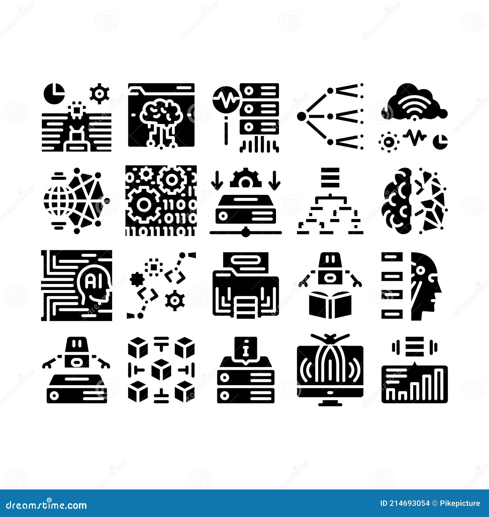 Machine Learning Ai Glyph Set Vector Illustration Stock Illustration ...