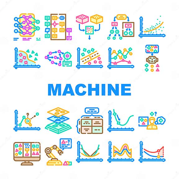 Machine Learning Algorithm Model Icons Set Vector Stock Image - Image ...