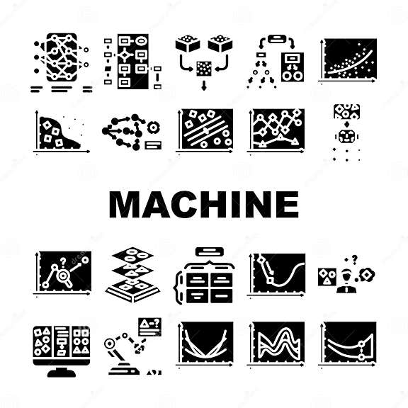 Machine Learning Algorithm Model Icons Set Vector Stock Illustration ...