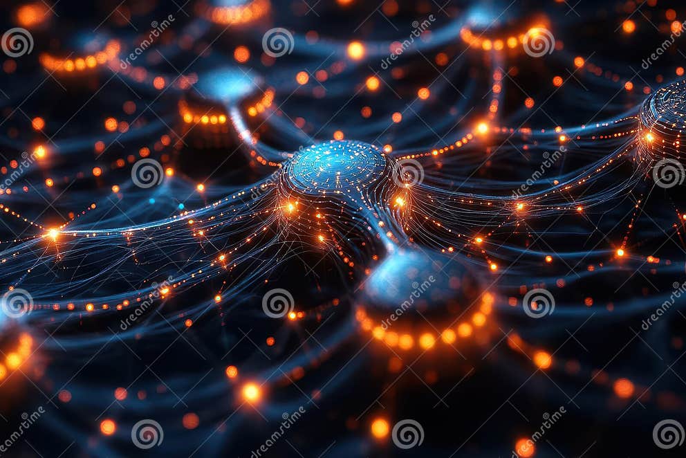 Machine Learning Algorithm Visualized As A Complex Neural Network Glowing Nodes And Connections
