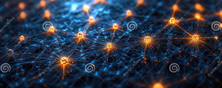 Machine Learning Algorithm Visualized As A Complex Neural Network Glowing Nodes And Connections