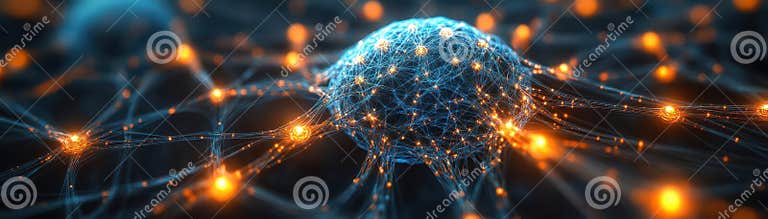 Machine Learning Algorithm Visualized As a Complex Neural Network, Glowing Nodes and Connections ...