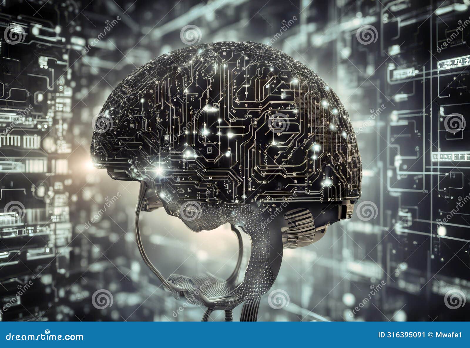 Machine Learning Artificial Intelligence Ai Deep Future Concept Wireframe Brain Connect Circuit ...