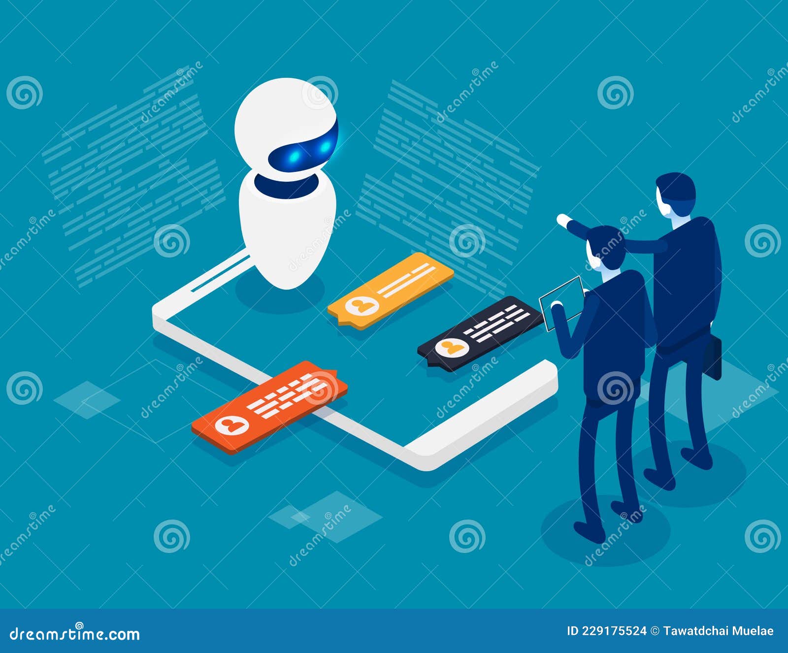 Machine Learning or Artificial Intelligence. Isometric Chatbot Concept ...